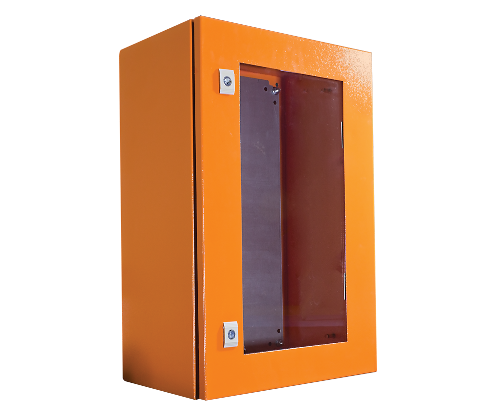 Orange Steel Enclosure with Plexiglass Door 300x200x150 | Zisabo